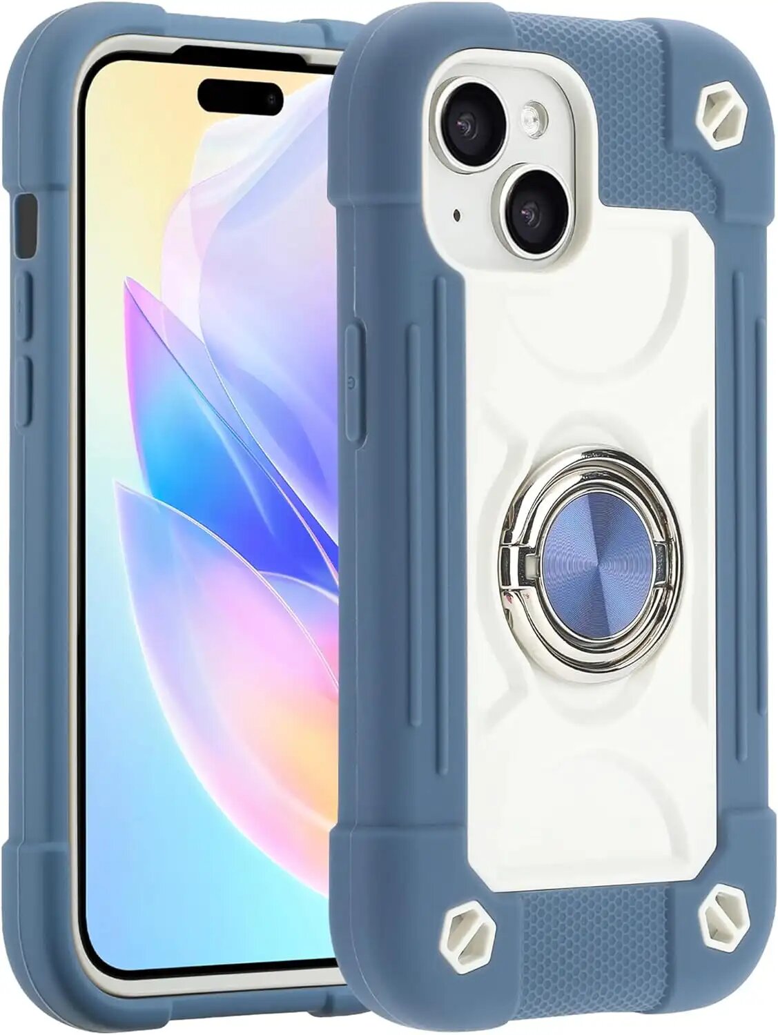 Противоударный чехол для телефона Armor Bumper для iPhone 16, 14, 13, 12, 11 Pro Max XR XS Max, красочный, прочный, с кольцевой подставкой, твердый чехол