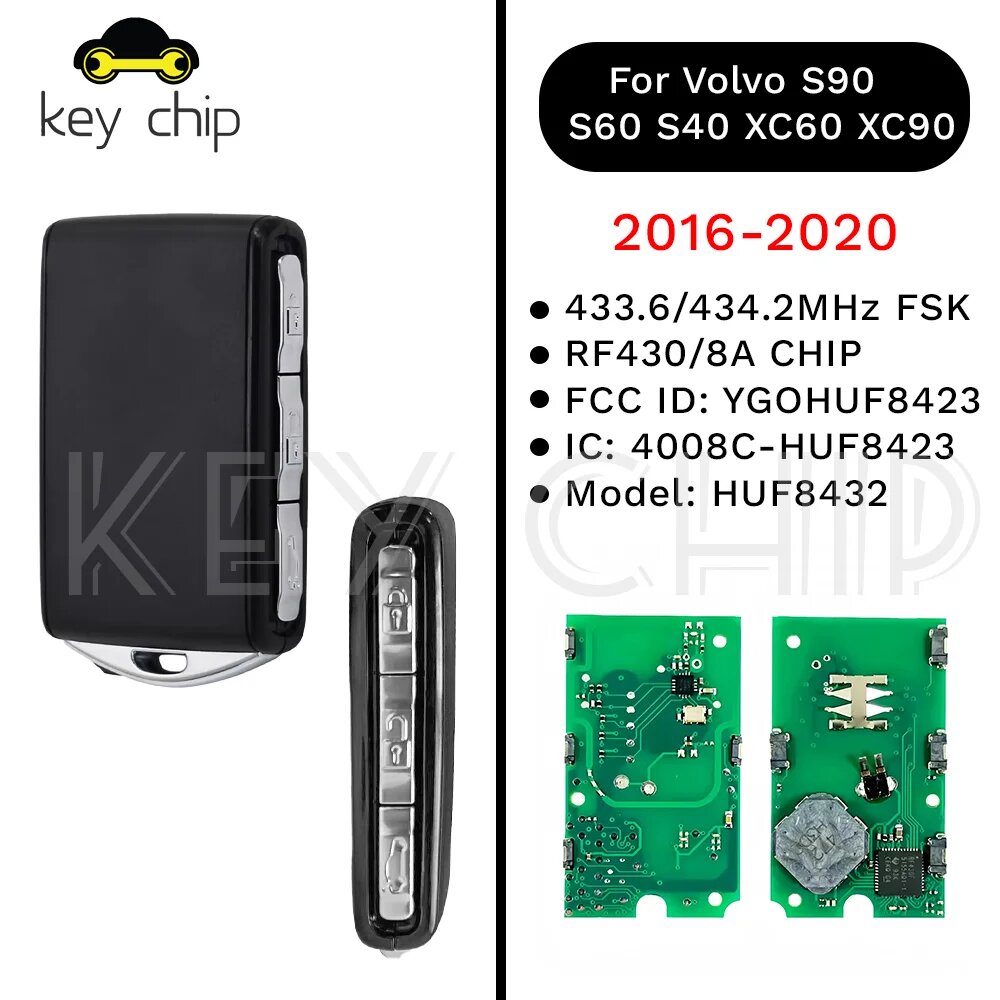 (433,6/434,2 МГц) YGOHUF8423 Смарт-ключ для Volvo S90 S60 S40 XC60 XC90 2016-2020