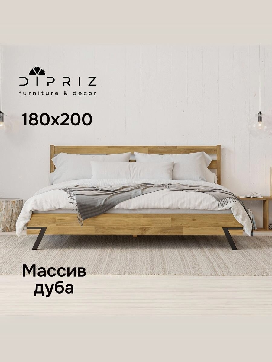 Кровать 180х200, Флеверс, двуспальная, деревянная, на ножках в стиле лофт, из дуба, Dipriz