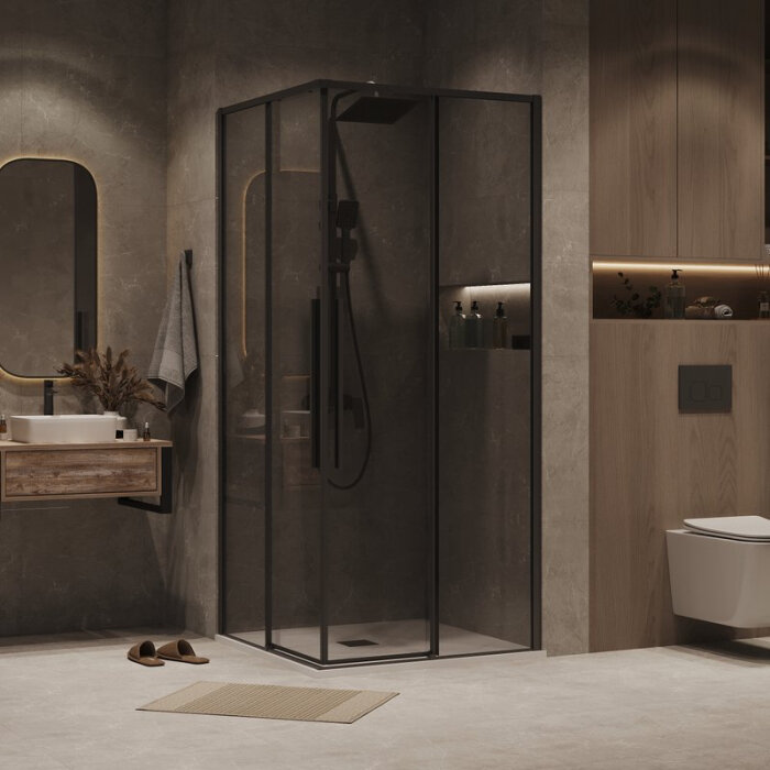 Душевой уголок Grossman Galaxy 300. K33.01.7070.21.10 70х70 см, профиль матовый черный, стекло прозрачное