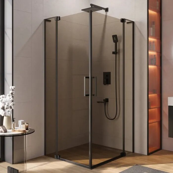 Душевой уголок Cezares Slider AH 2 70/80-80/90 BR Nero профиль черный, стекло бронза