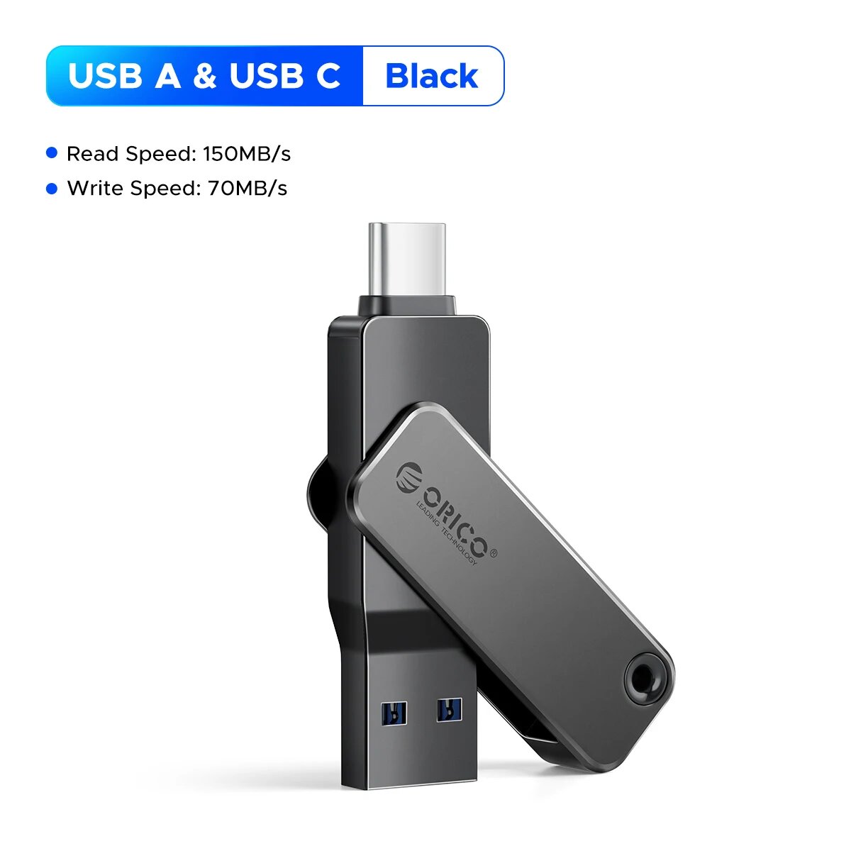 ORICO 128GB 2 в 1 USB A/C флешка, Grey