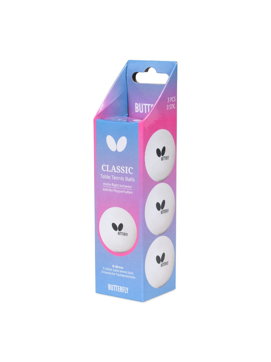 Мячи для настольного тенниса Butterfly Classic 40+ Plastic x3, White