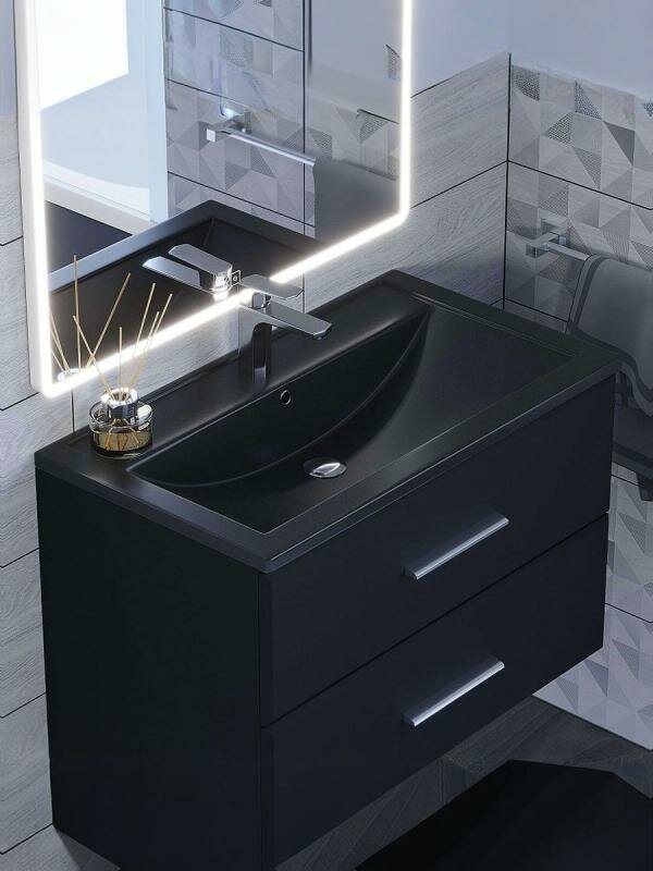 Uperwood Раковина для ванной кварцевая Uperwood Foster Quartz 80х45,5х17,5 см, черная матовая, космос 291030039