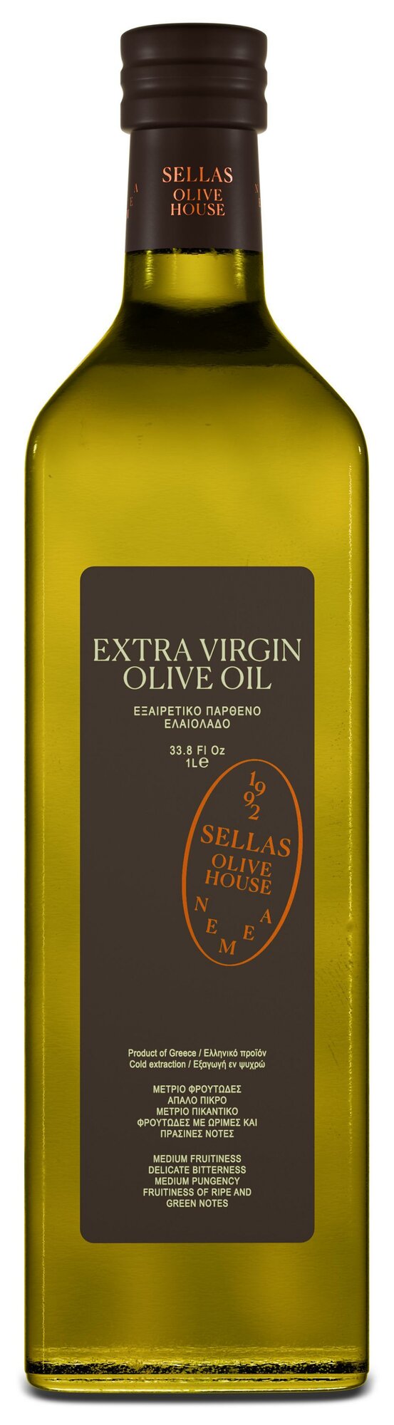 Оливковое масло 1л Sellas (Греция, Пелопоннес, Extra Virgin, стекло)