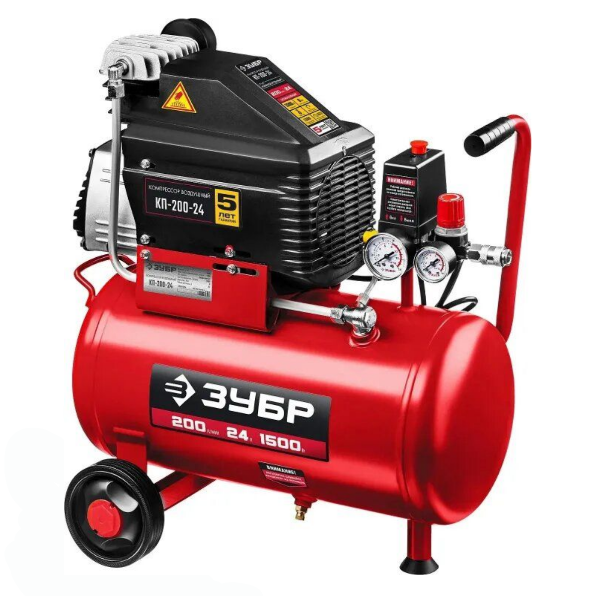 Компрессор ЗУБР КП-200-24 Н6, красный, 24 л, 1500 Вт, 200 л/мин