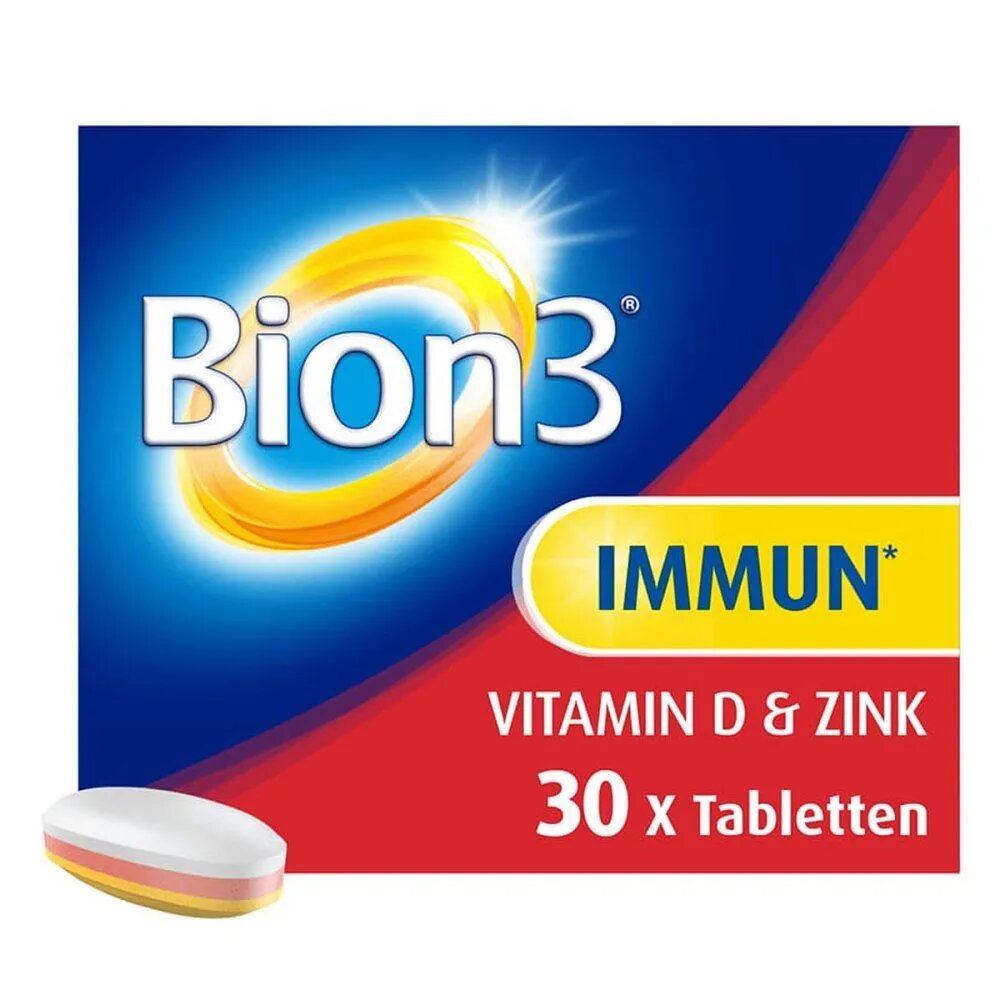 Bion 3 INMUN Тройной эффект для иммунной системы, 30 таблеток, витамин C, D и цинк в сочетании с бактериями кишечной флоры — фото 1