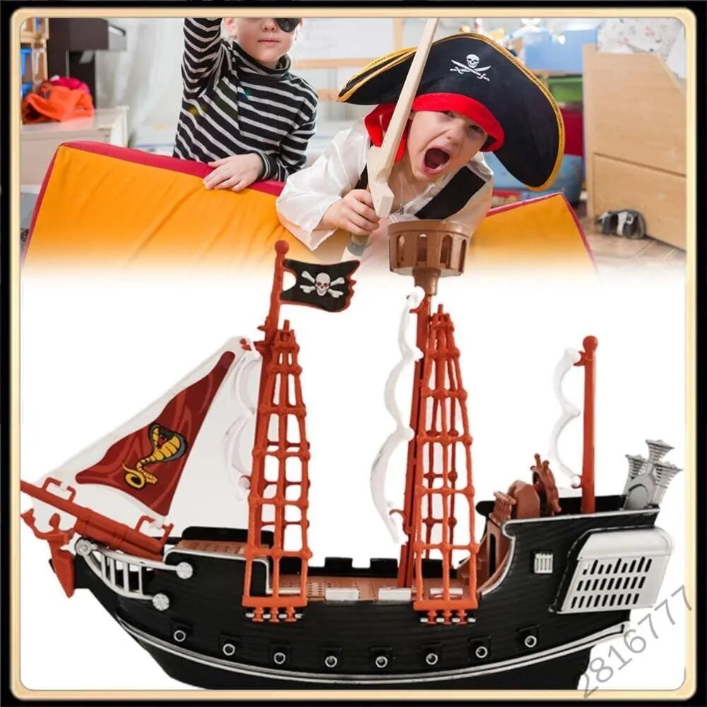 Aisiwei Интерактивная игрушка пиратский корабль для детей 3-5 лет, цвет черный, материал пластик