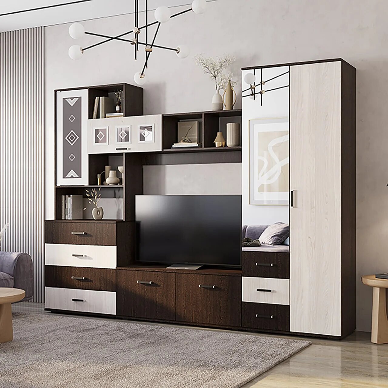 Гостиная «Белла» 2,8 м Композиция 2 ЛДСП (Венге/Ясень белый) 280х47х212