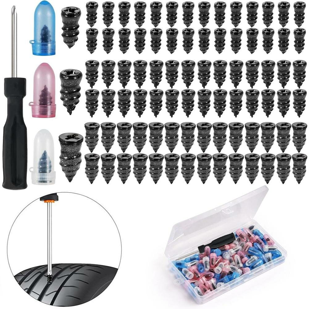 Набор из 85 спиральных резиновых винтов для ремонта шин, быстросъемный инструмент для ремонта проколов шин автомобилей, грузовиков, мотоциклов и тракторов.