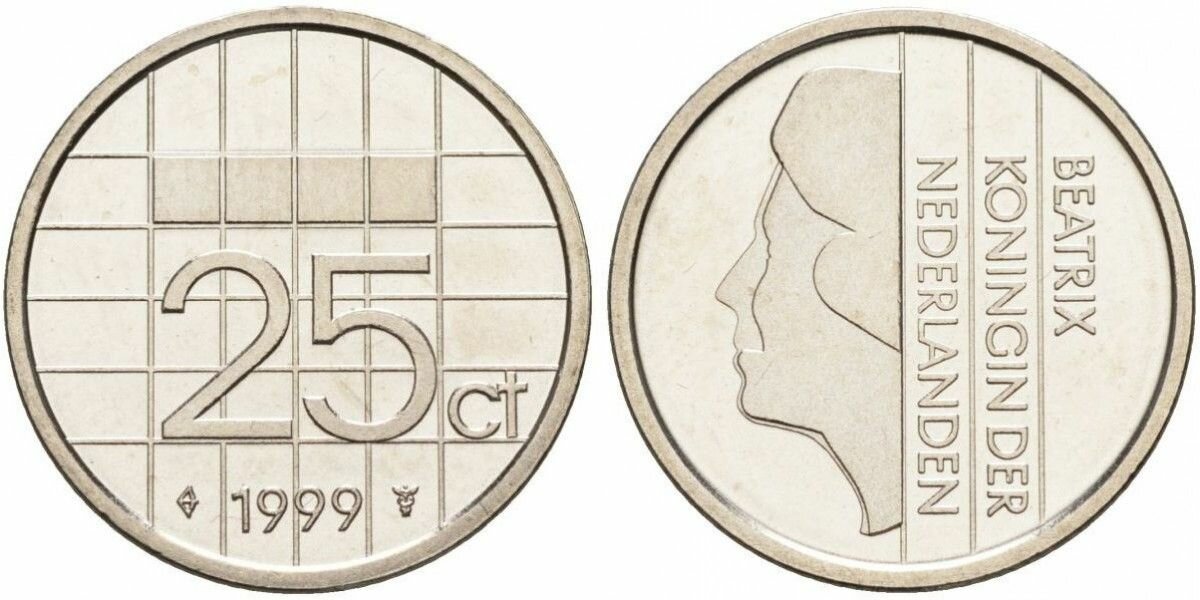 Нидерланды 25 центов, 1982 - 2001 Королева Беатрикс XF