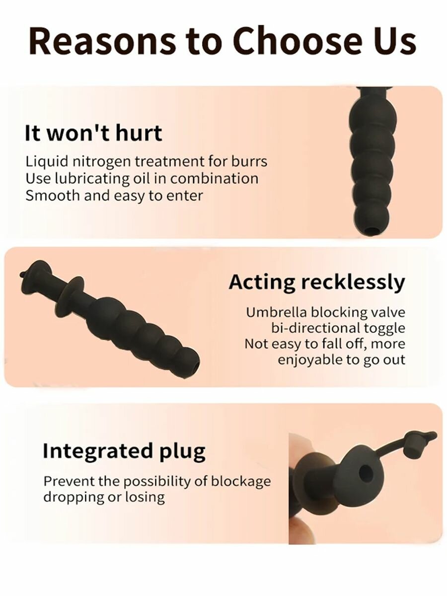 Черный силиконовый гибкий стимулятор уретры со сквозным отверстием и заглушкой, 5.7см