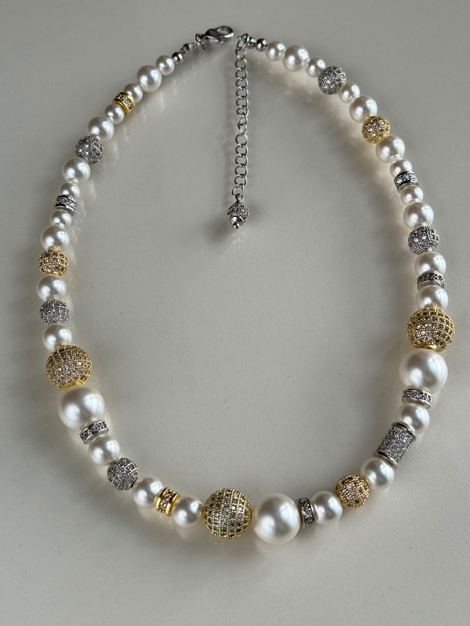 Колье, жемчуг имитация, фианит