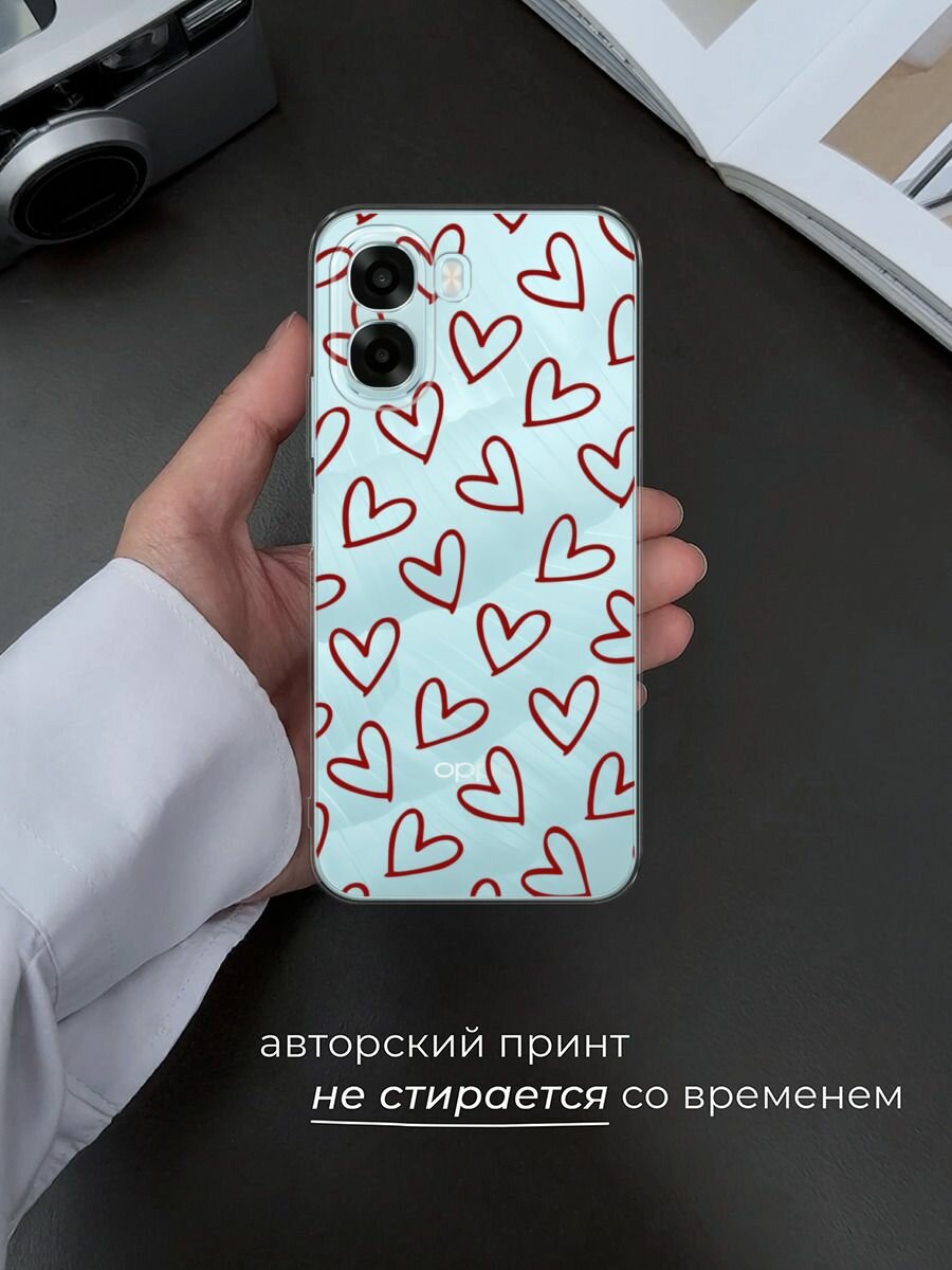 Чехол на Oppo A6x / Оппо A6x с принтом Little hearts doodles 2, прозрачный — фото 1
