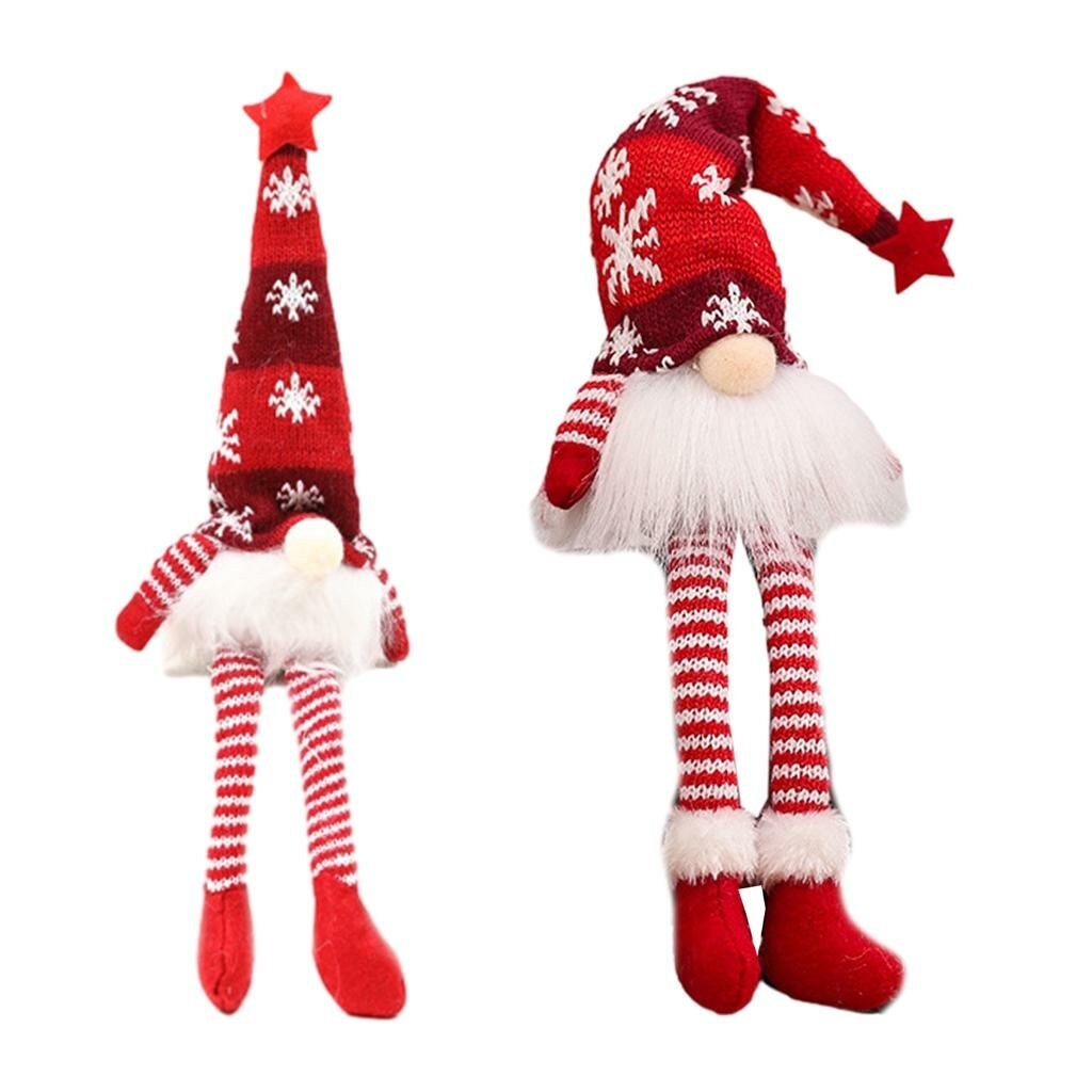 Скандинавский гном-елочная игрушка, длинные ноги красного цвета