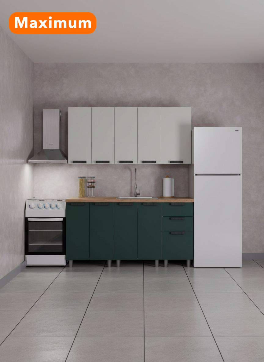 Кухня "Осака" 1,6м, темно-зеленый светло-серый