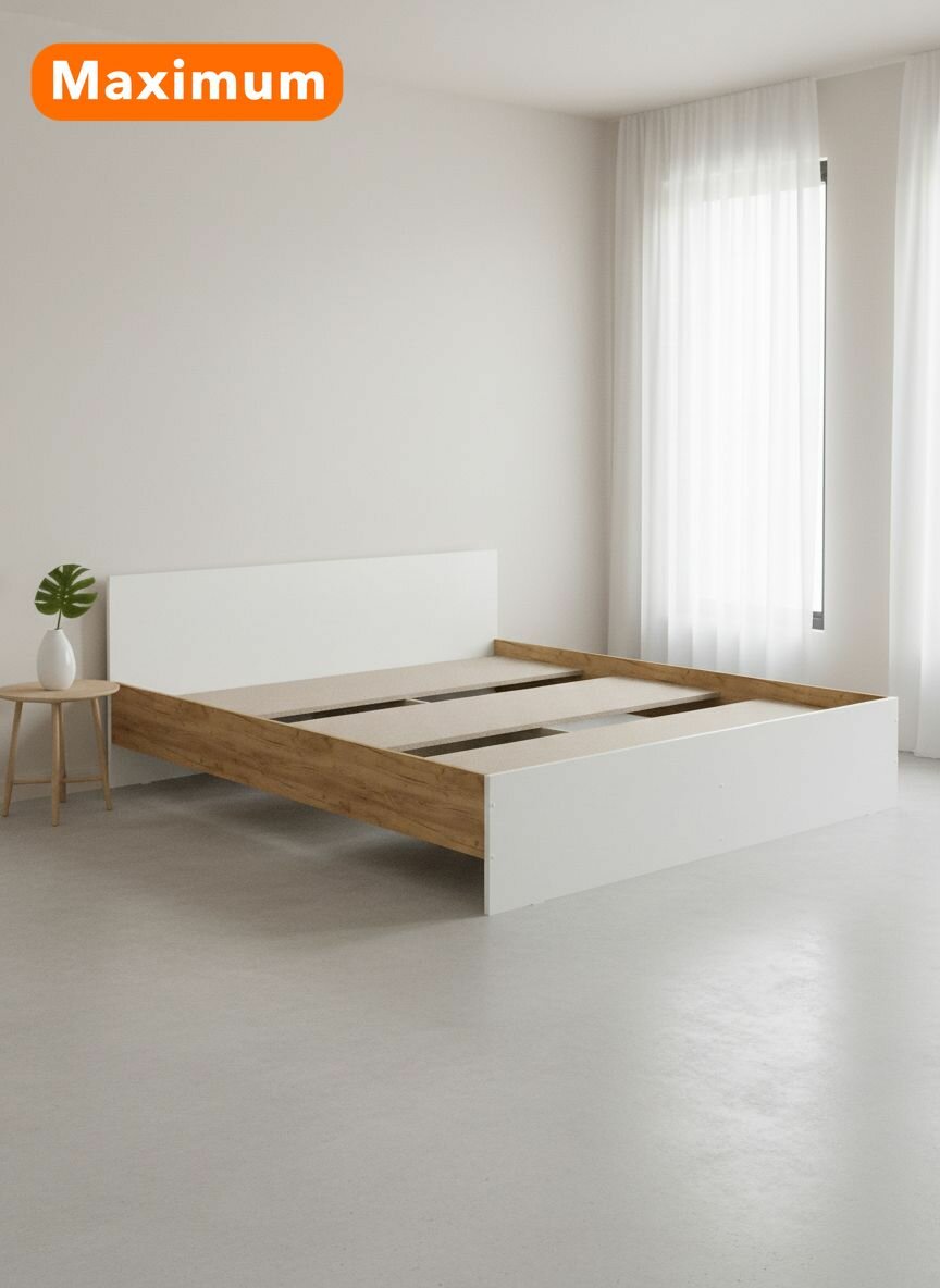 Кровать с проложками "Гармония", Дуб золотой, Белый шагрень, 160х200