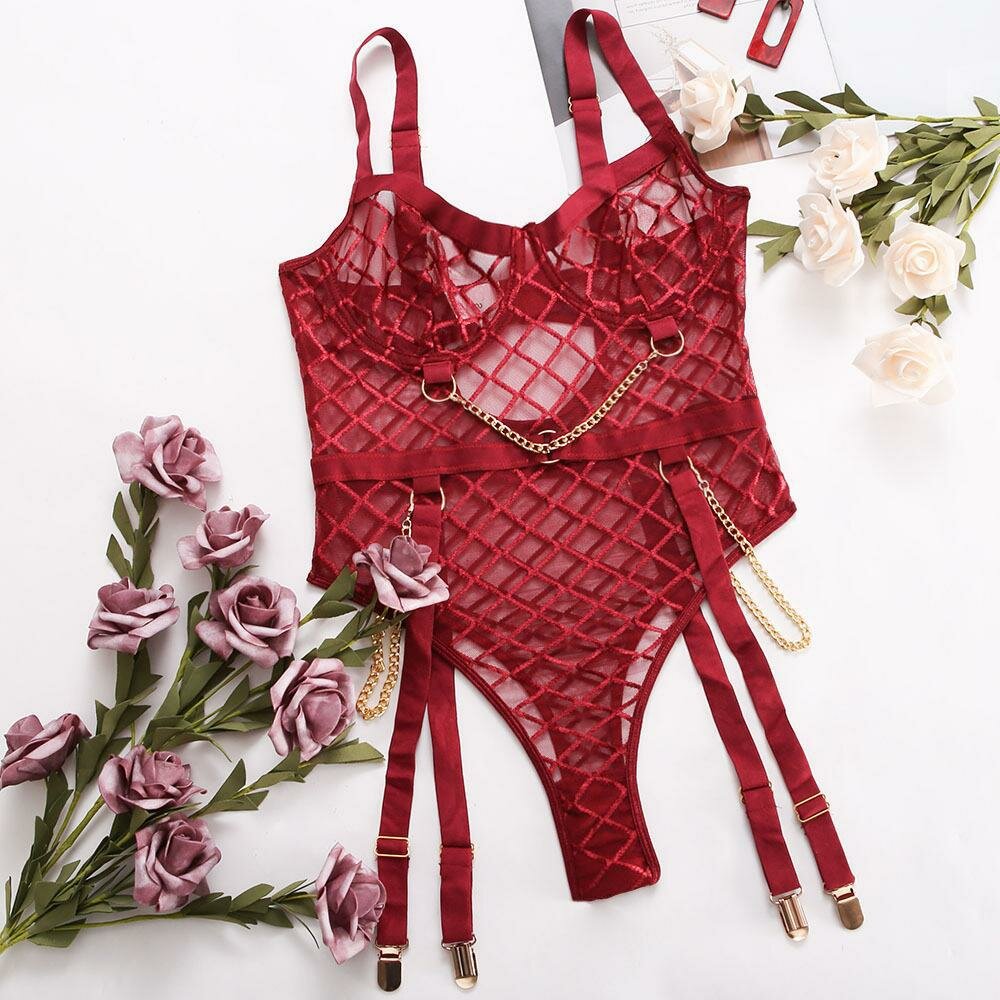 Amazon AliExpress Трансграничный независимый сайт Европейское и американское сексуальное сетчатое прозрачное белье Комплект боди для горячих девушек