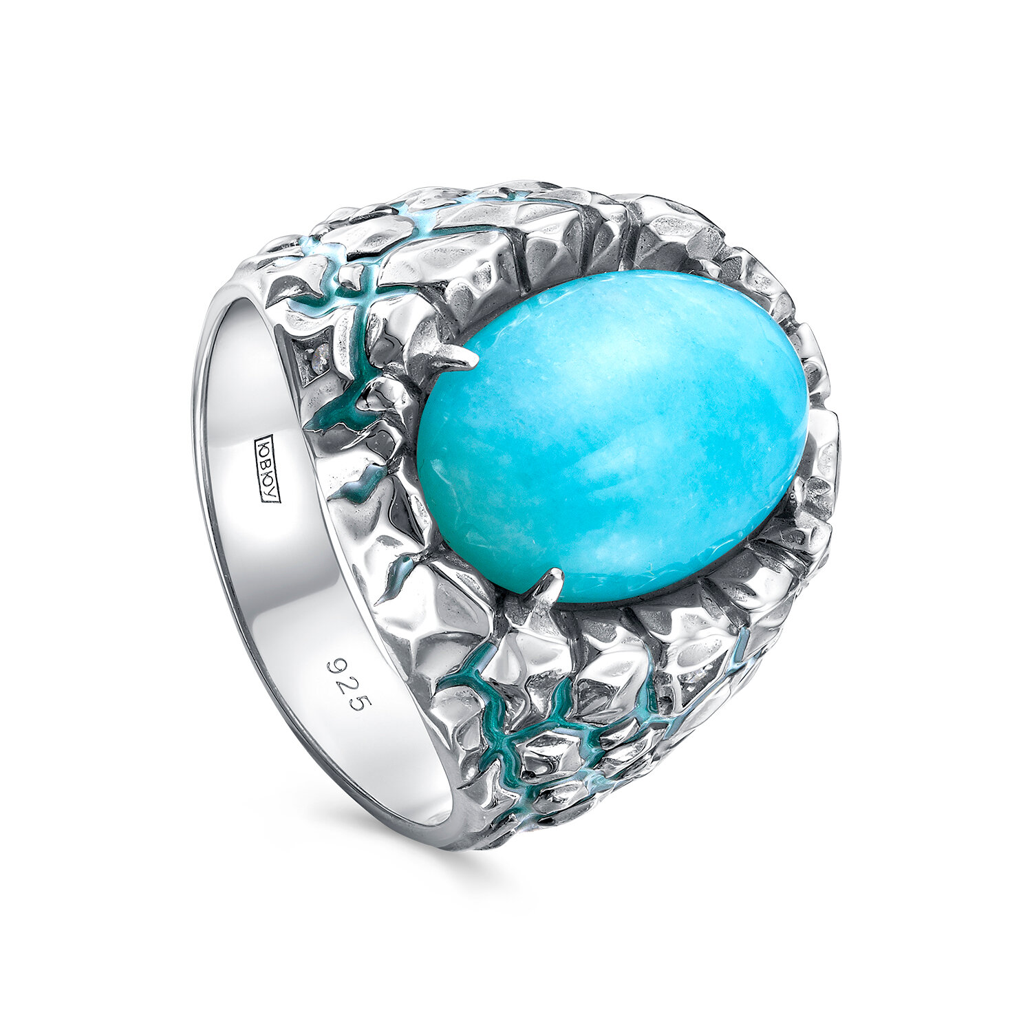 Кольцо, серебро, 925 проба, амазонит, фианит