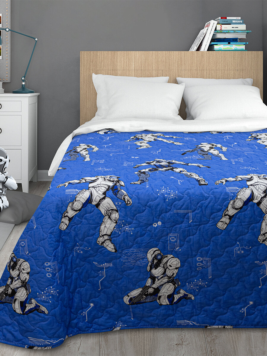 Покрывало Bravo Кидс стеганное хлопок 160*200 Роботы/для детей / 1,5 спальное / подарок