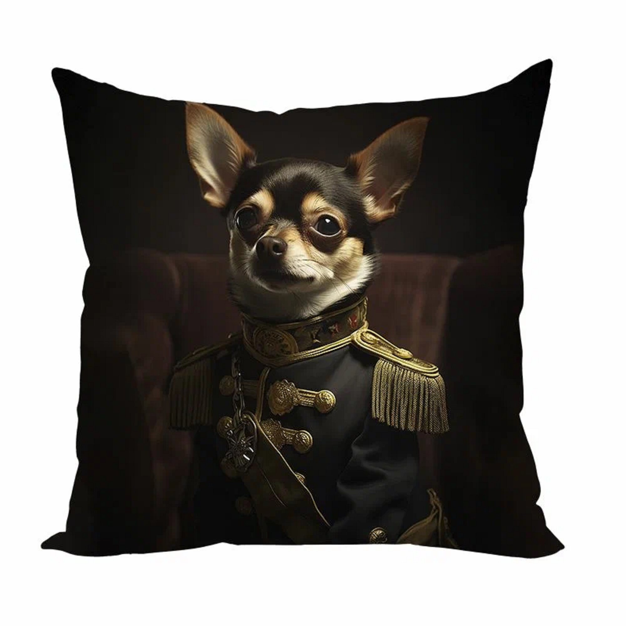 Подушка декоративная Чихуахуа Черно-золотистый Генералы 40х40 велюр