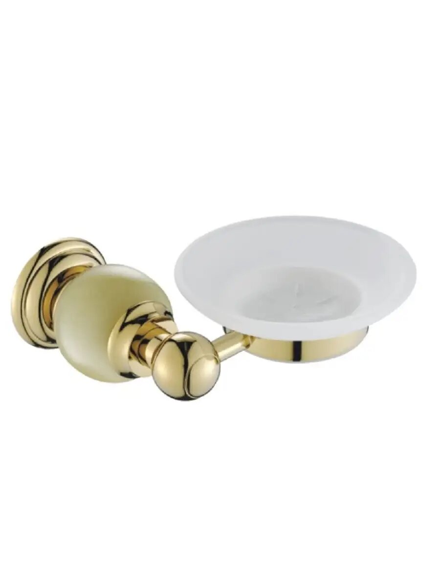 Мыльница OUTE стеклянная чаша, золотой корпус с нефритом