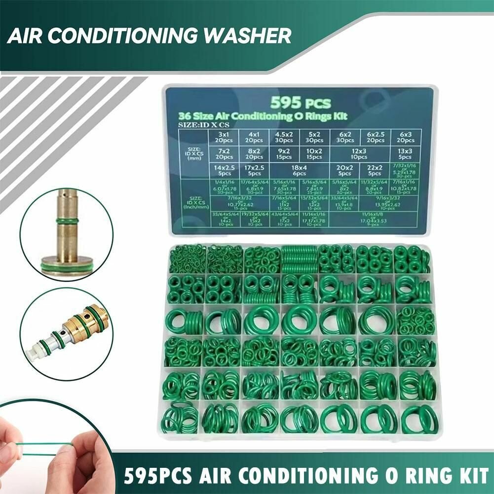 Набор уплотнительных колец резиновых, бензомаслостойких, термостойких для кондиционеров авто, 595шт