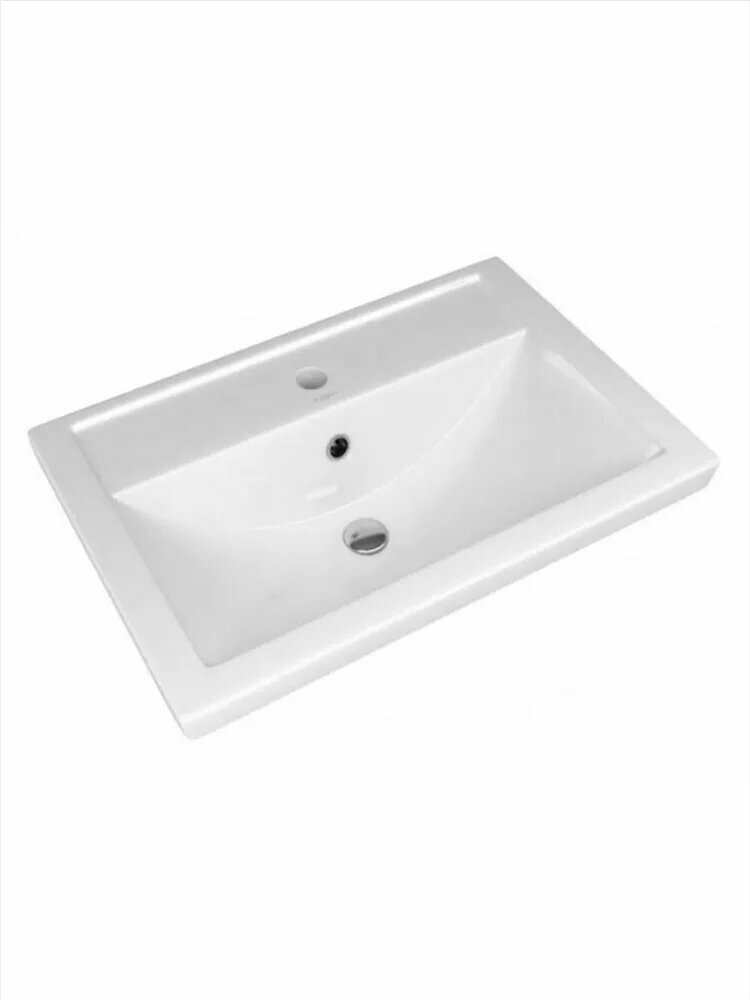 Мебельная раковина Kirovit Фостер 50 накладная, фарфоровая, со встроенным сливом-переливом, белая, раковина для ванной, прямоугольная