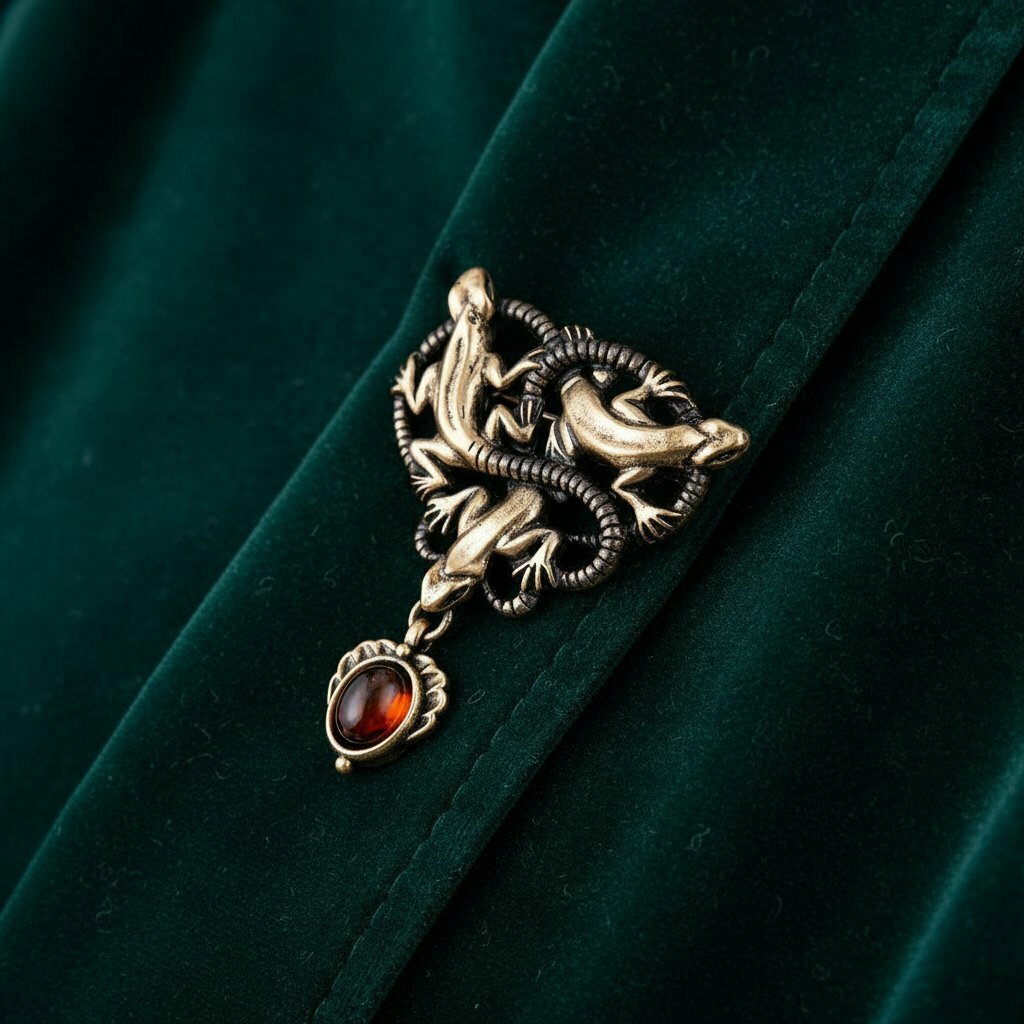 Брошь, янтарь