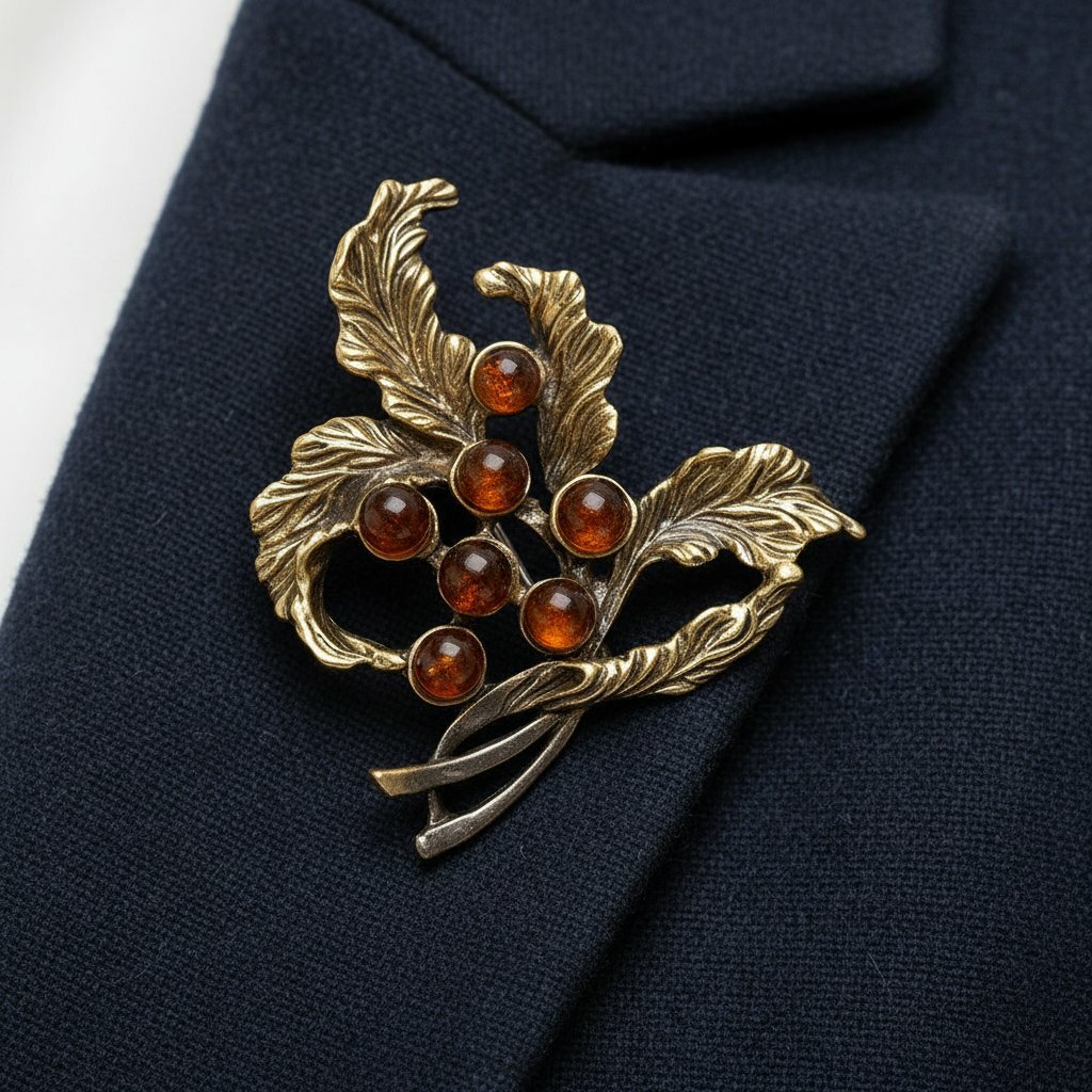 Брошь, янтарь