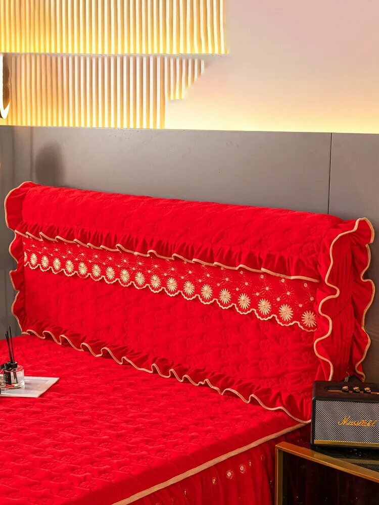 AiWinsure Чехол на мебель для кровати 160 x 60 см, бархатный красный чехол на изголовье кровати