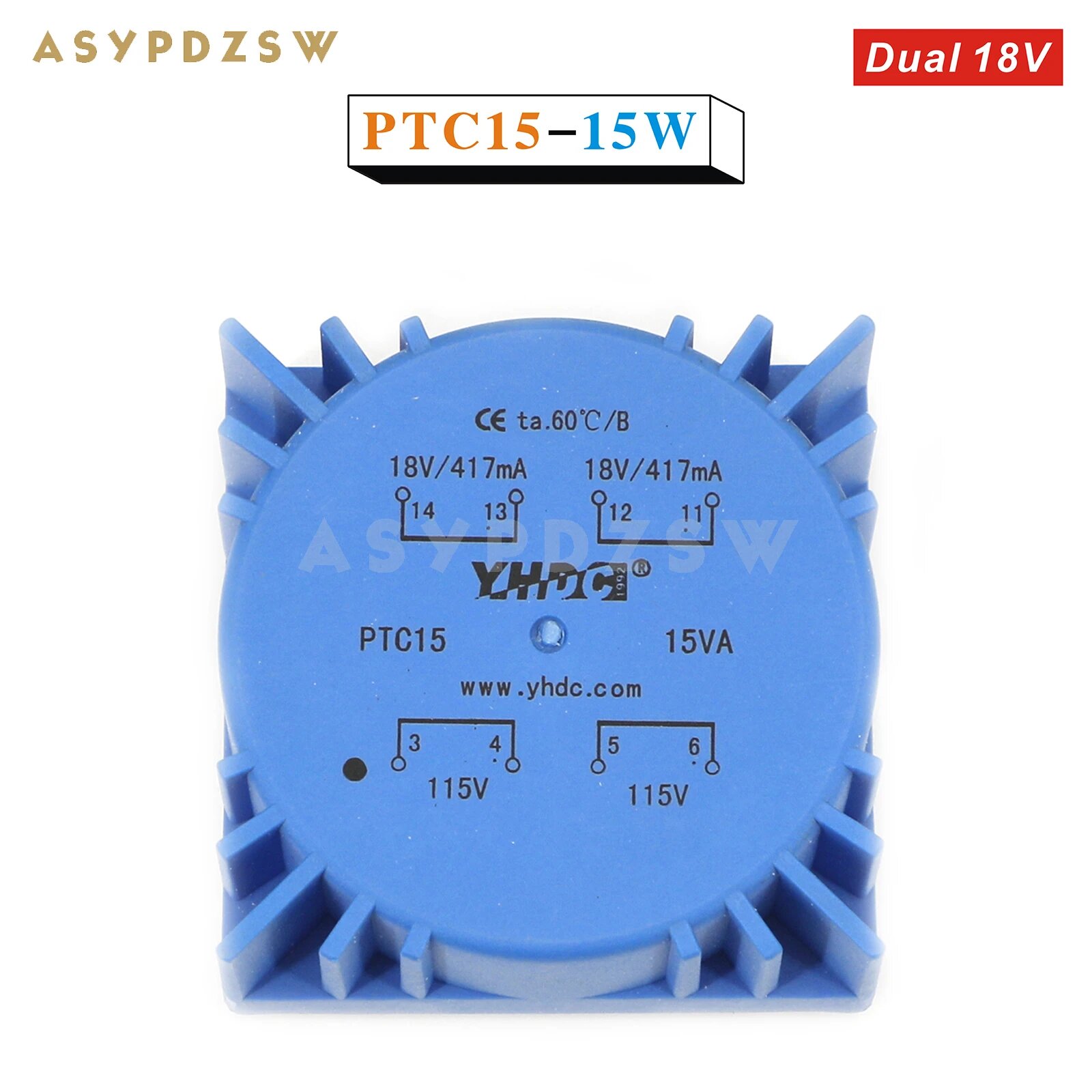 Эпоксидный тороидальный трансформатор ASYPDZSW PTC15 15Вт 9-22В Dual AC 18V OUT