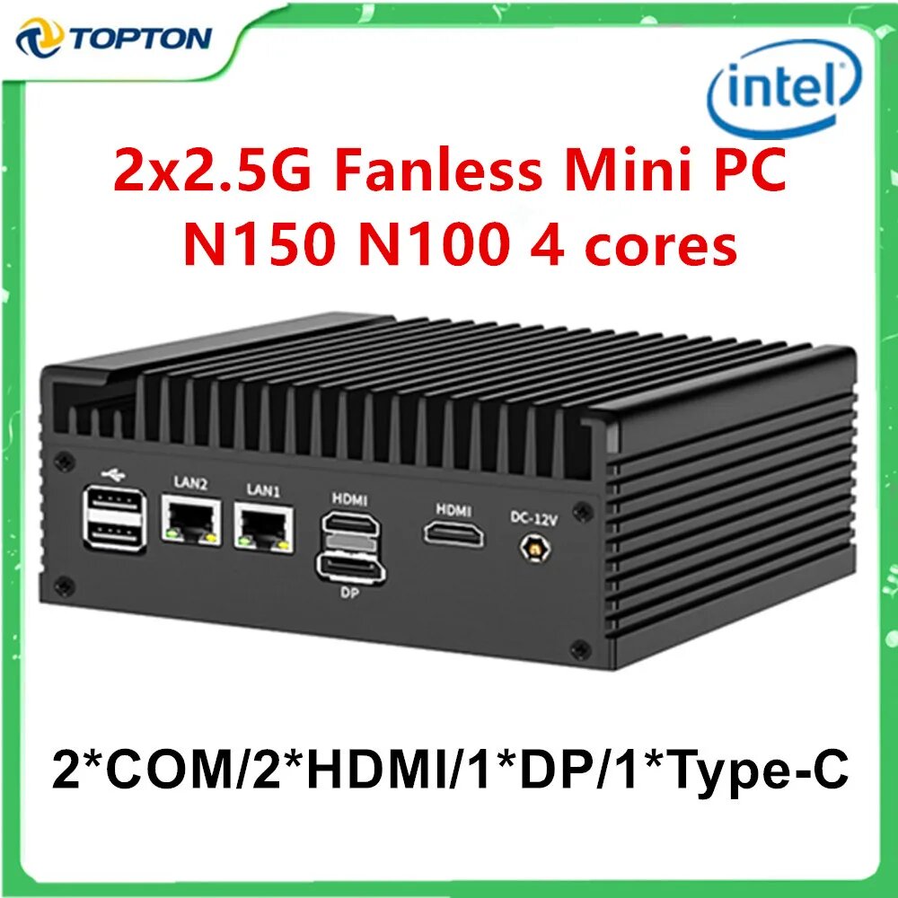 Топтон G2C Мини-ПК Intel N150/N100 безвентиляторный Intel N100, No Ram No Storage