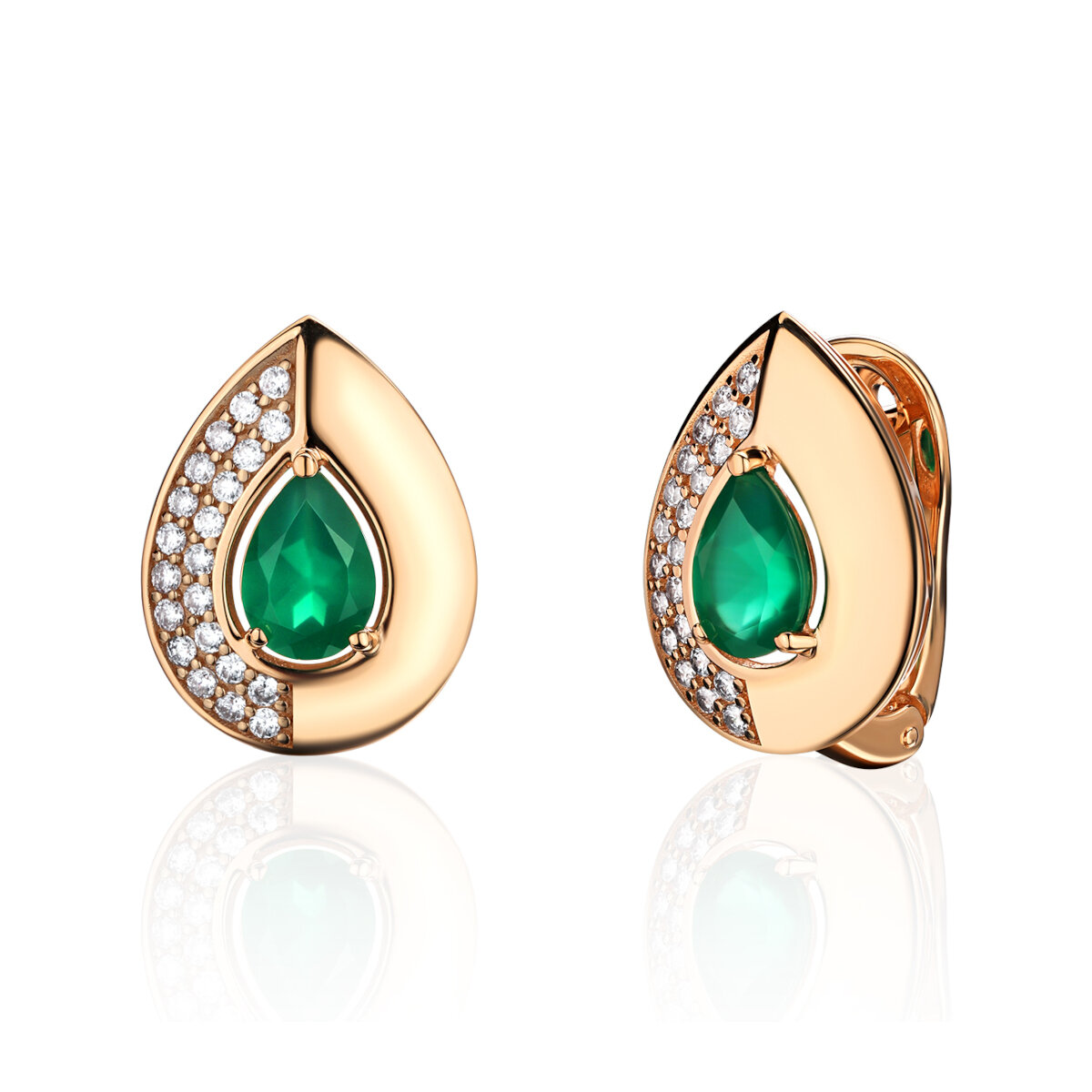 Серьги, красное золото, 585 проба, агат, фианит