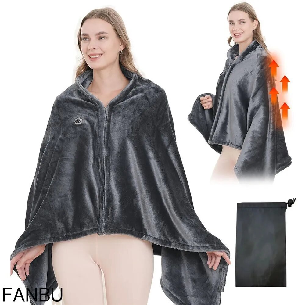 Электроодеяло FANBU 80x150 см Мягкое теплое пончо с подогревом темно-серого цвета