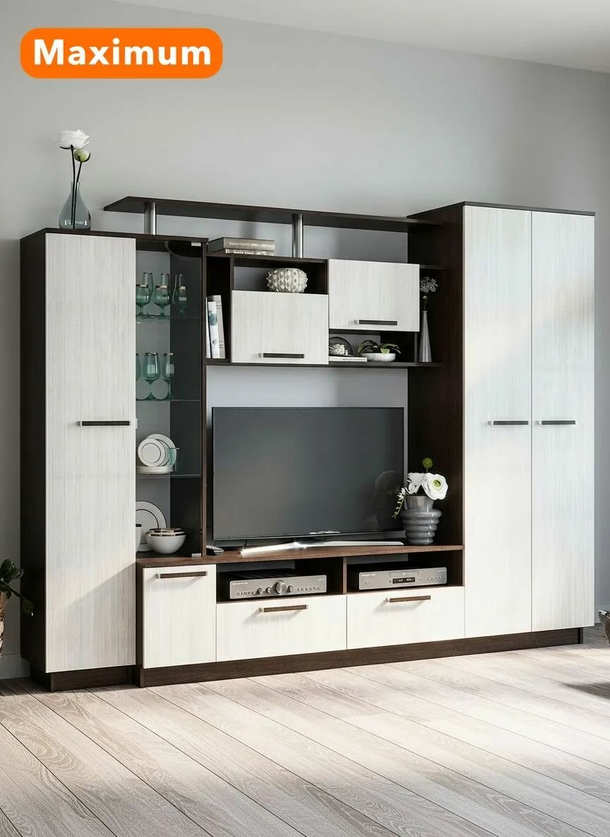 Стенка в гостиную Вега, Венге/Лоредо, 250х192х46 см.