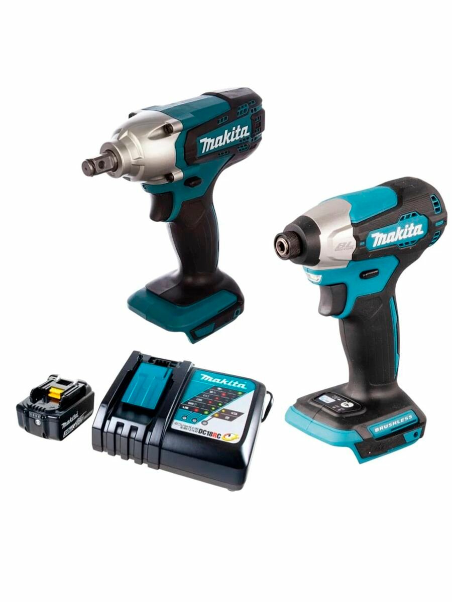 Набор электроинструмента Makita PT1465 18 В: гайковерт DTW190Z + шуруповерт DTD157Z, с АКБ 3 Ач и ЗУ