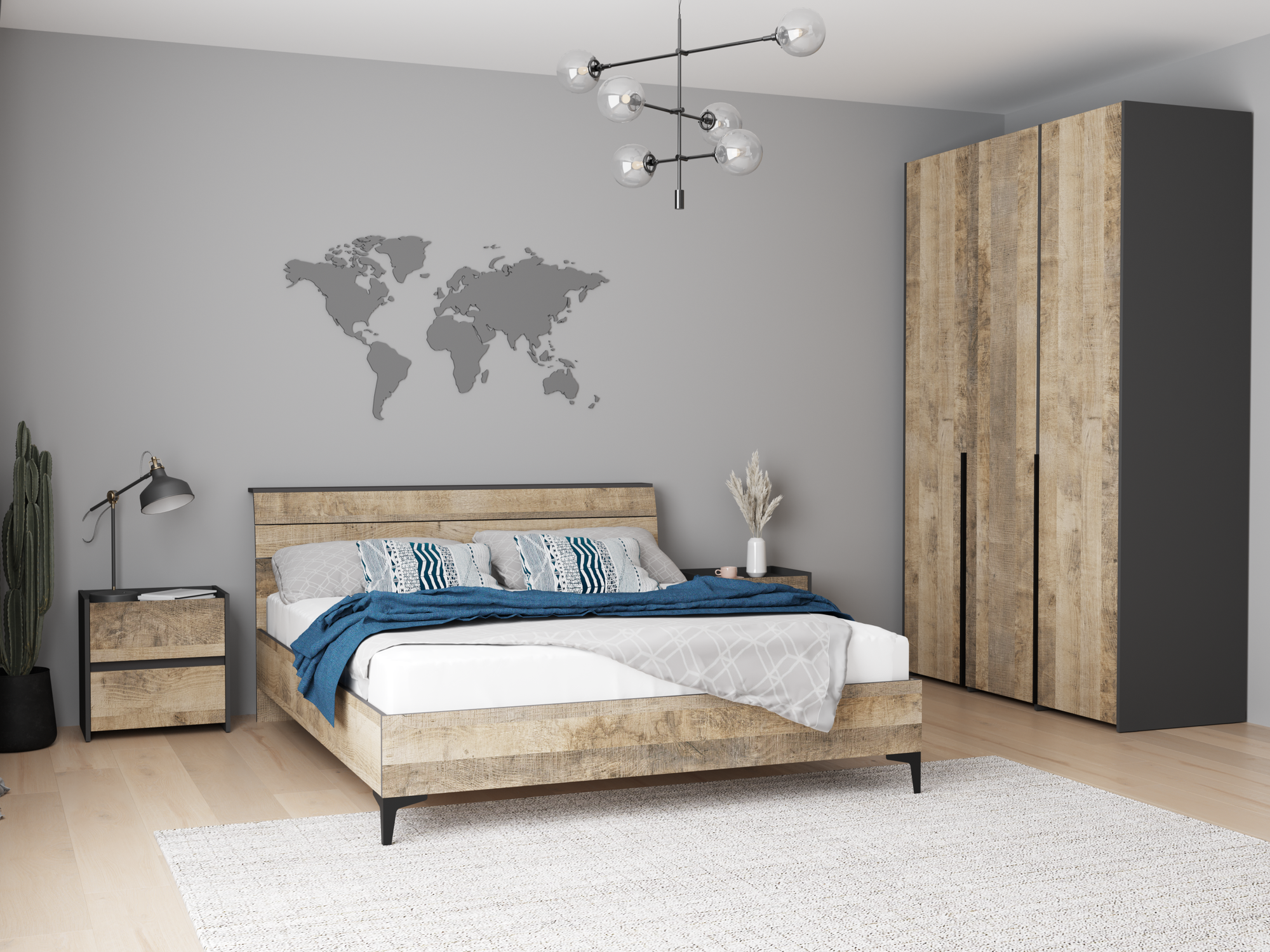 Спальный гарнитур "Денвер", графит/дуб гранж песочный