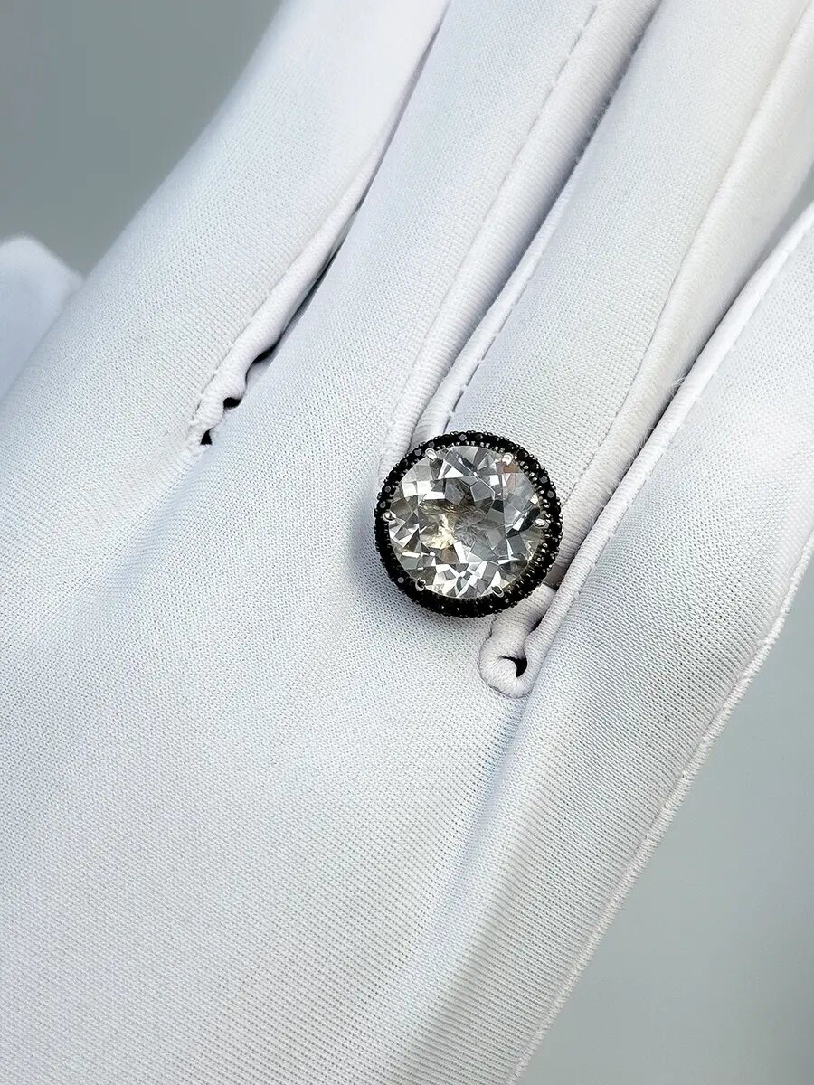 Кольцо, серебро, 925 проба, родирование, шпинель, горный хрусталь