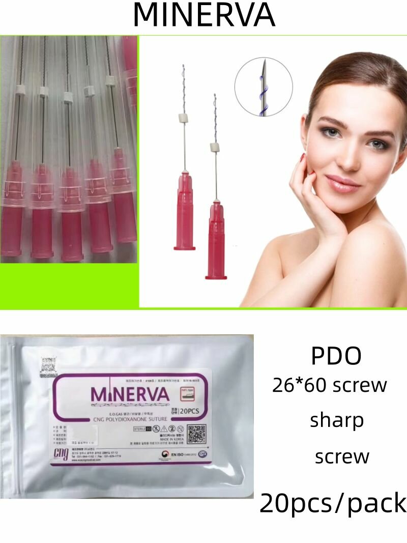 MINERVA PDO 26*60 screw, sharp, screw, Нити коги для лица,20 штук