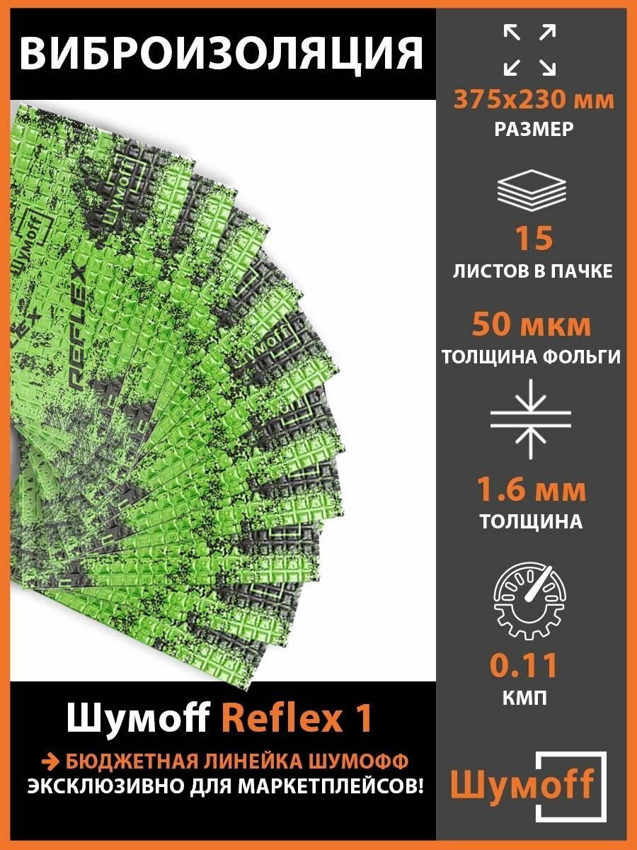 Плеяда Шумоff Виброизоляция для автомобиля, Reflex 1, 15 шт.