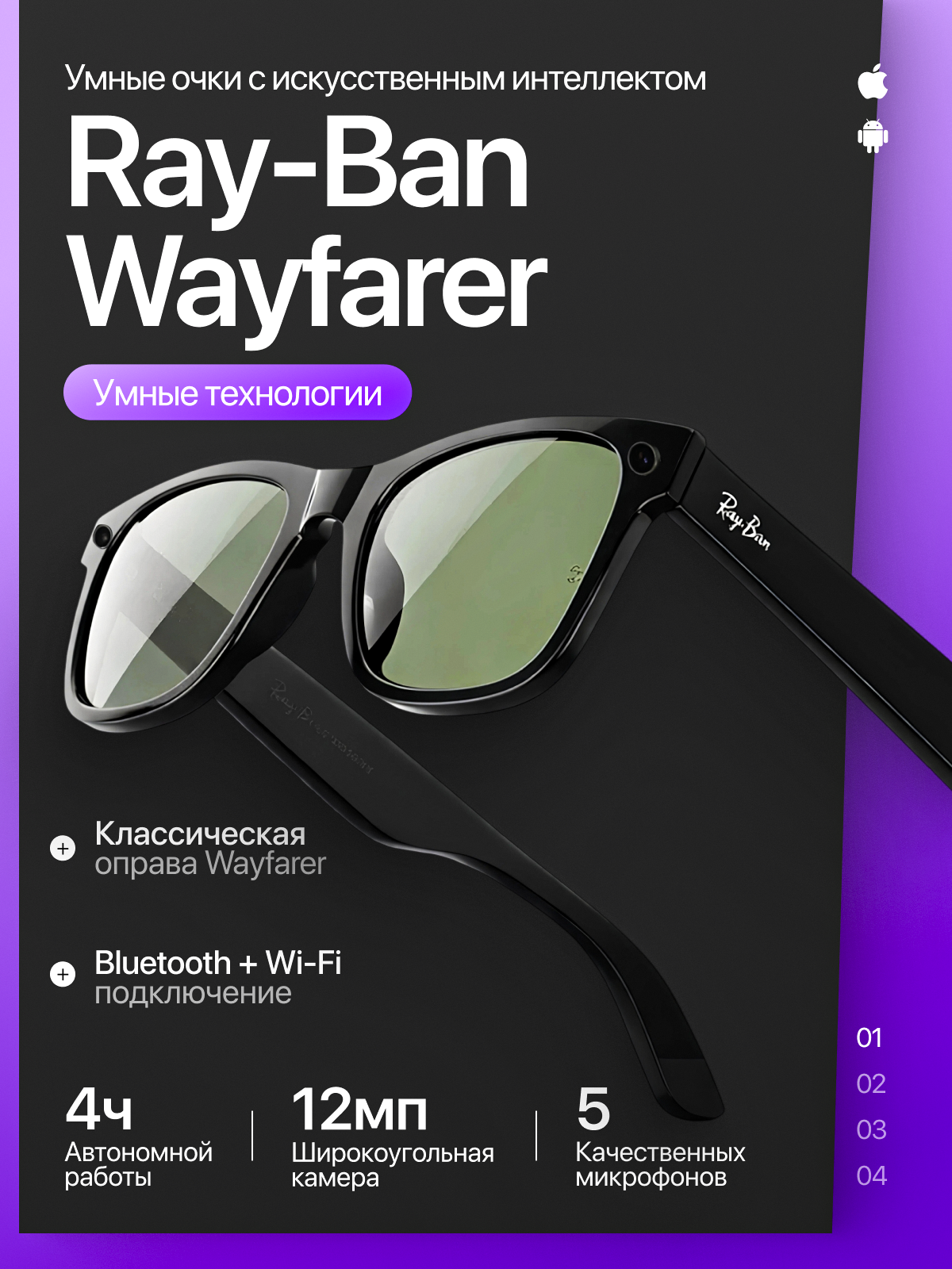 Умные очки Ray-Ban мета Gen1 Wayfarer , M размер (50-22-150), линзы G-15 Green, оправа Shiny Black от официального реселлера CAPSLOCKS