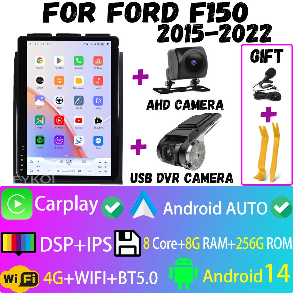 Автомагнитола Android 14 для Ford F150 2015-2022, 8Core 8-256G, CarPlay, Wi