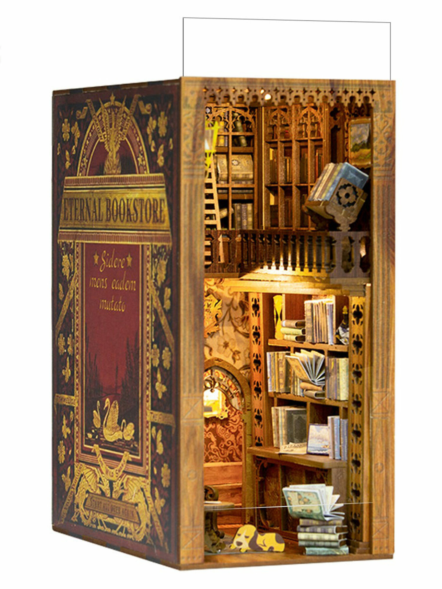 Румбокс CuteBee Eternal Bookstore деревянный конструктор 3D пазл для книжной полки, с подсветкой