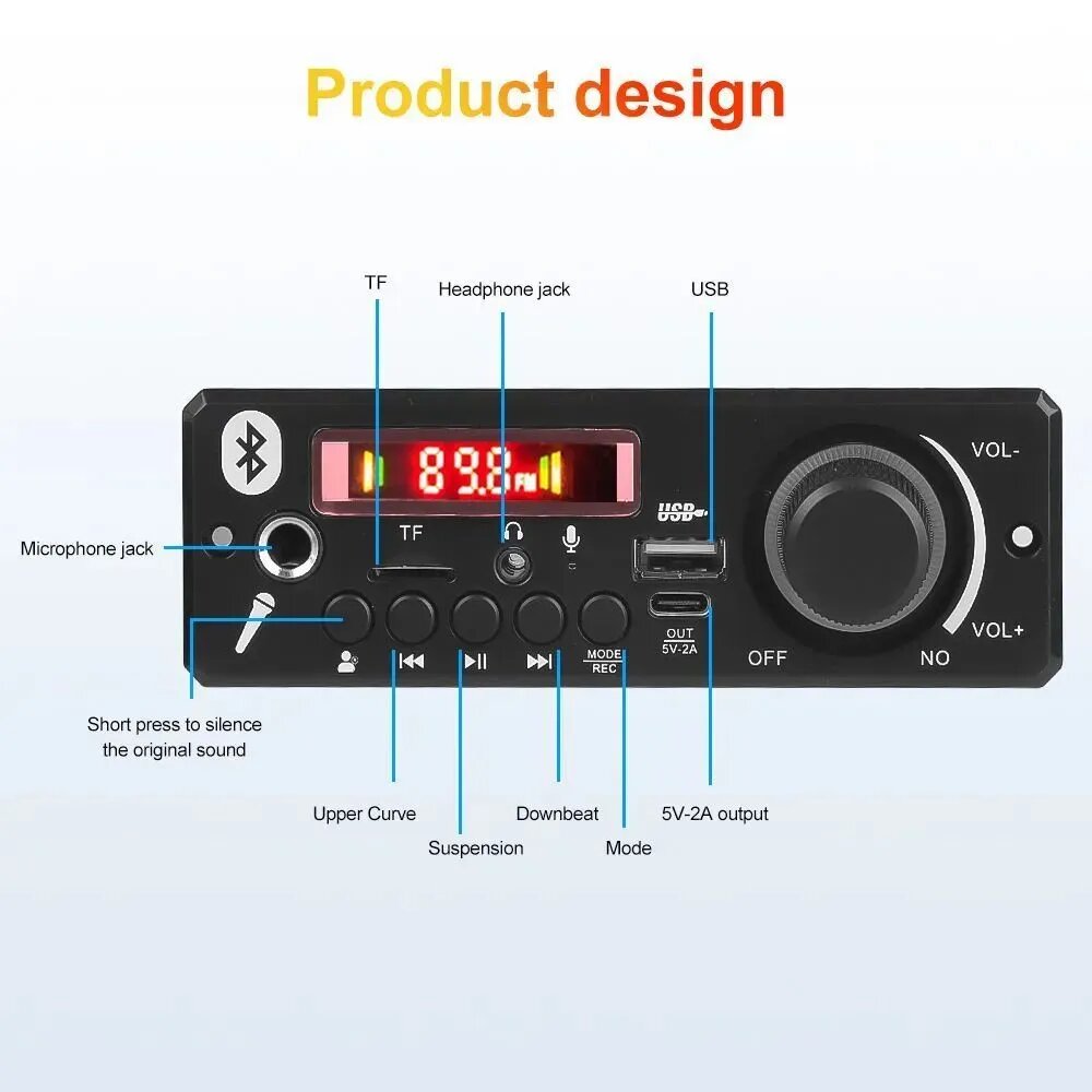 MP3-плеер Bluetooth 5.0 car kit 2*80W, черный, белый с FM-радио и USB player — фото 1