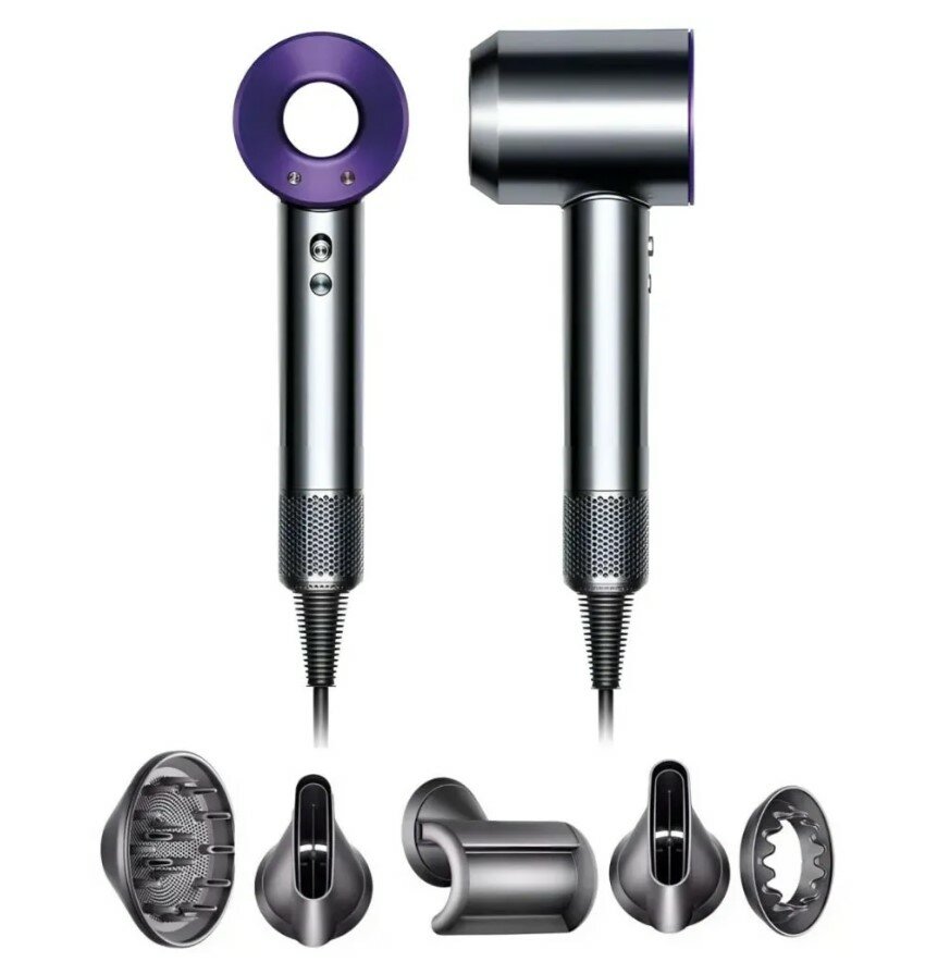 Фен профессиональный/Контроль температурного режима/Три скорости воздушного потока/Пять насадок/Фиолетовый