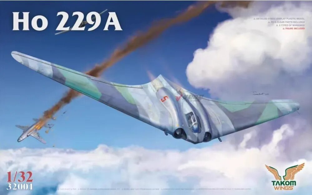 Сборная модель самолета Horten Ho 229A 1/32 от Takom Wings, для сборки, 300 элементов