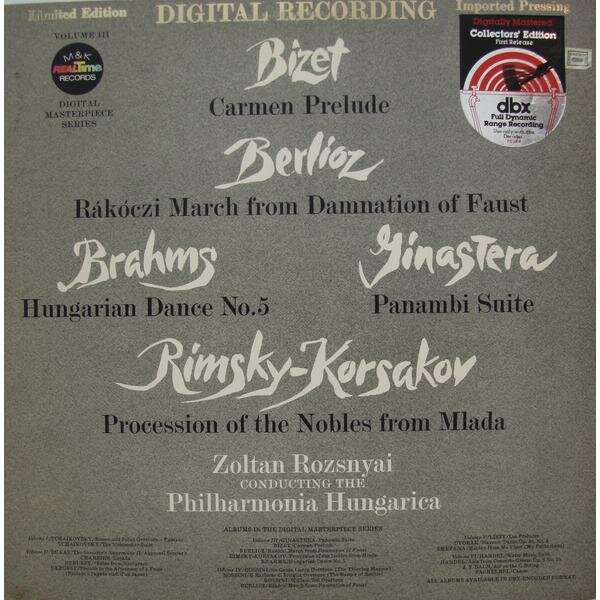 Винтажная виниловая пластинка BRAHMS - HUNGARIAN DANCE № 5; BIZET - CARMEN PRELUDE; BERLIOZ - RAKOCZI MARCH FROM DAMNATION OF FAUST; GINASTERA - PANAMBI SUITE; RIMSKY-KORSAKOV - PROCESSION OF THE NOBLES FROM MLADA (VOL. 3)