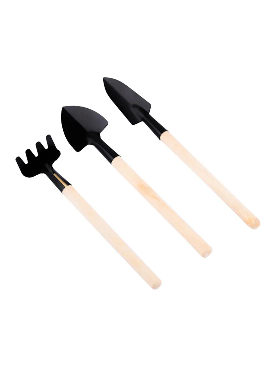 3шт лопатки и грабли мини для детей, дерево ручка