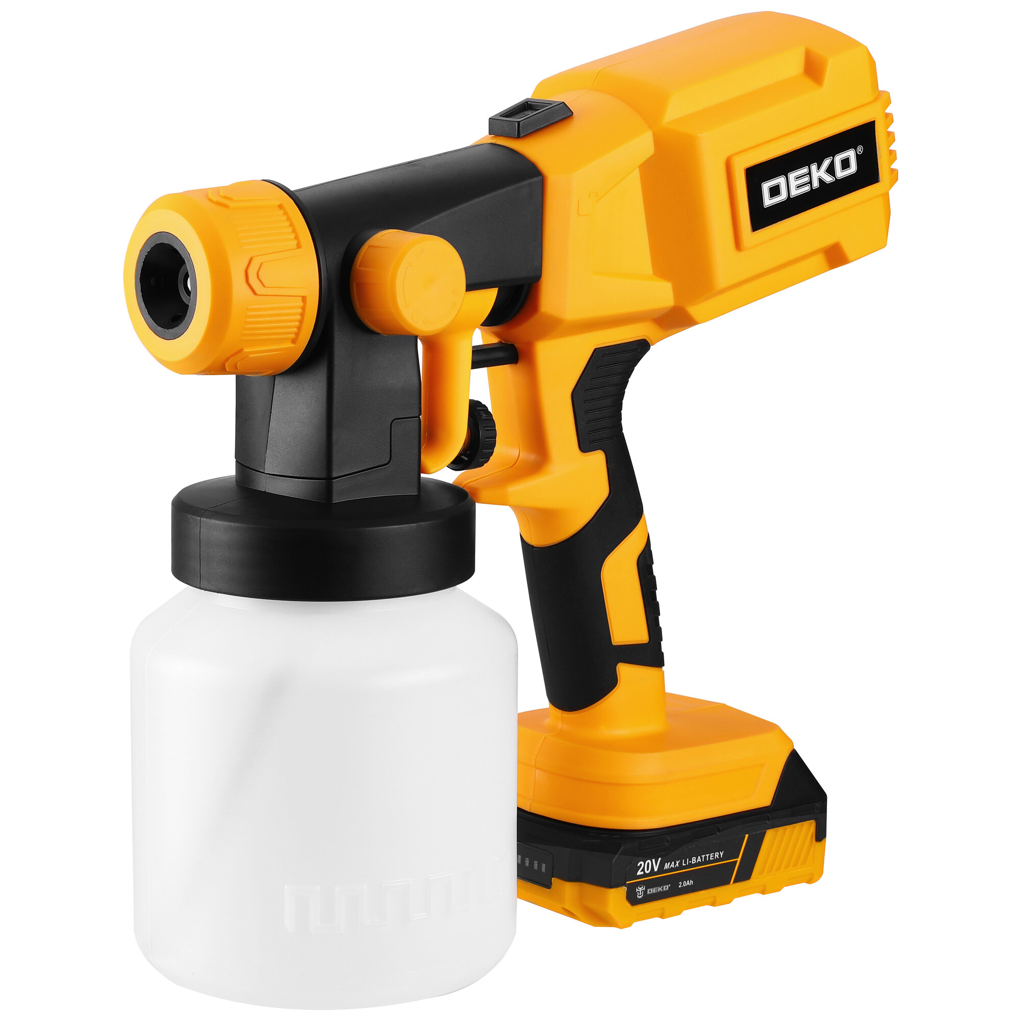 Краскопульт аккумуляторный DEKO, 20В, 800 мл, 2 АКБ 2.0Ач, 60 DIN, сопло 1.8 мм DSG20-Li